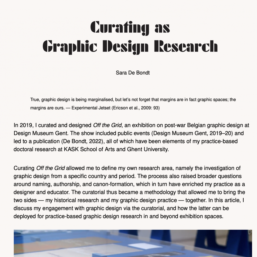 Curating as Graphic Design Research | Sara De Bondt